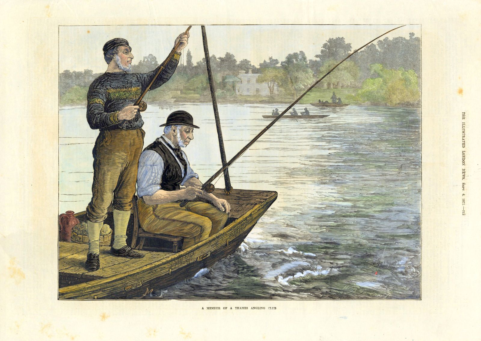 A MEMBER OF THE THAMES ANGLING CLUB fishing print 1873